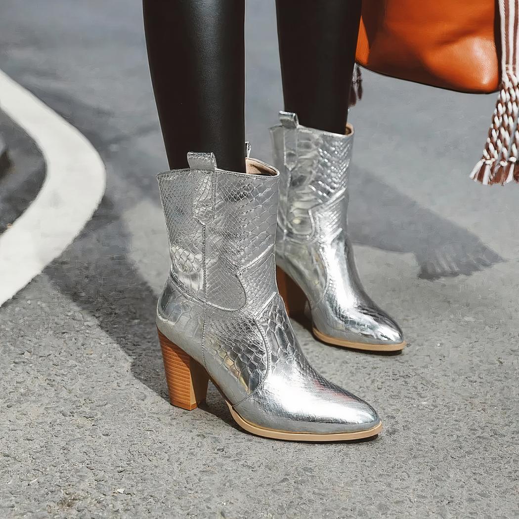 Santiag argentée style serpent à talon chic • Ma Santiag