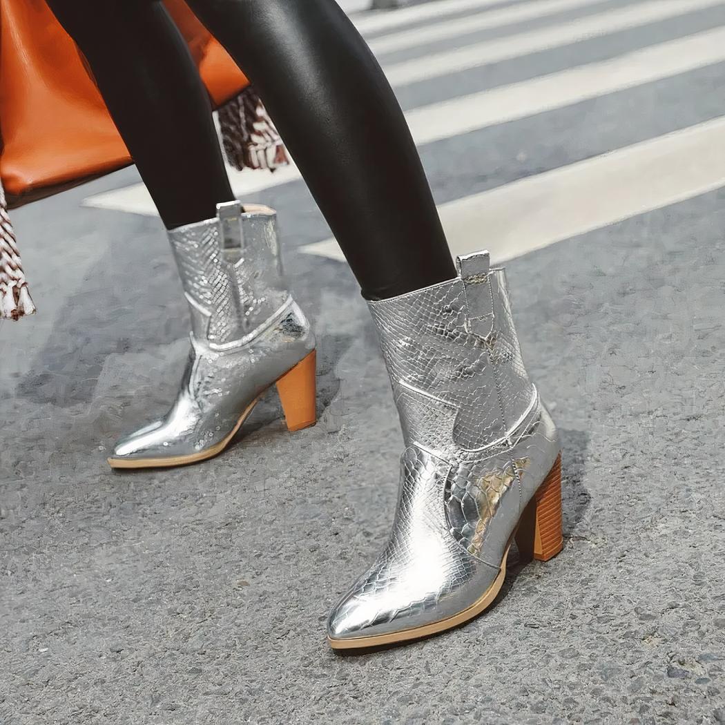 Santiag argentée style serpent à talon chic • Ma Santiag