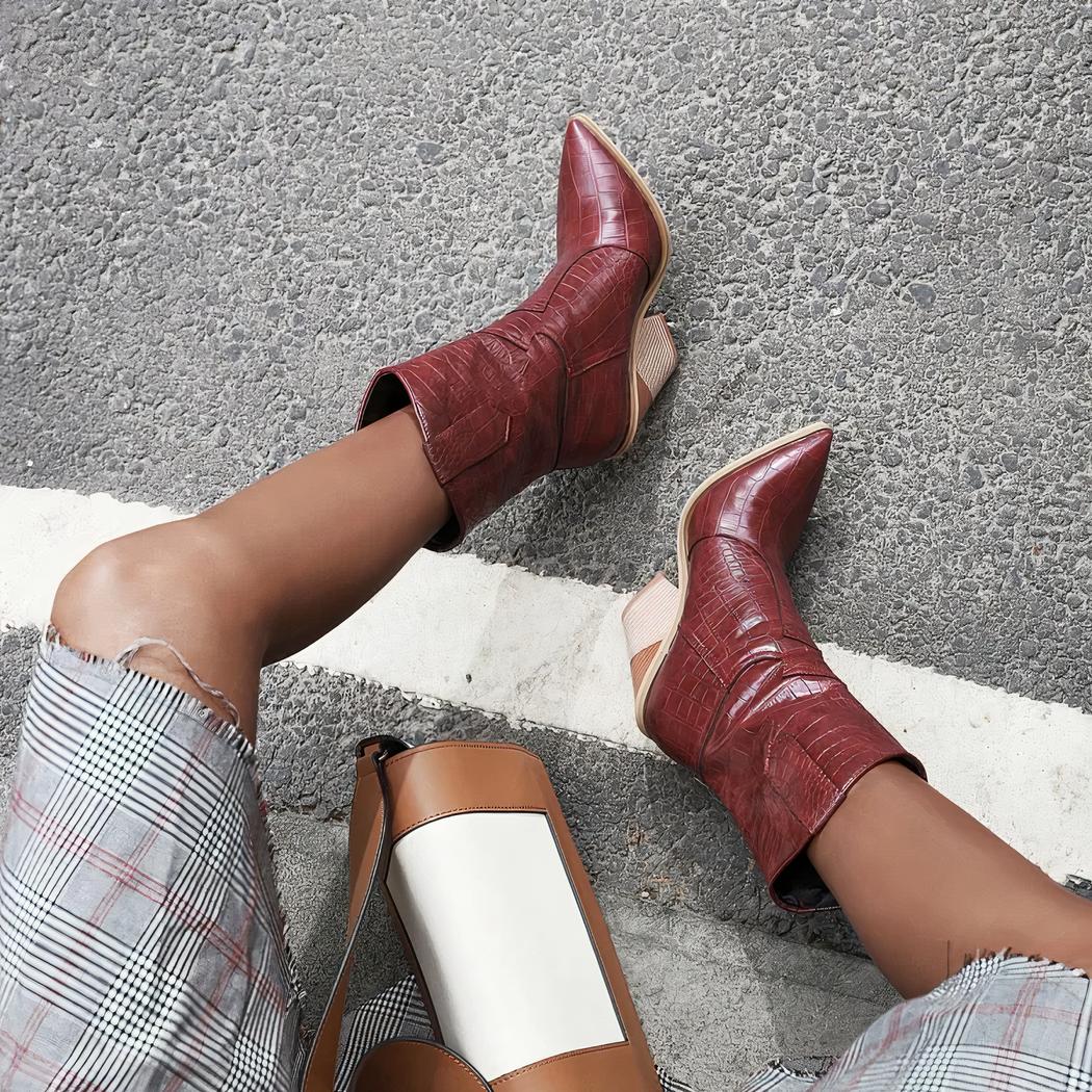 Santiag bottine femme rouge effet peau de crocodile • Ma Santiag