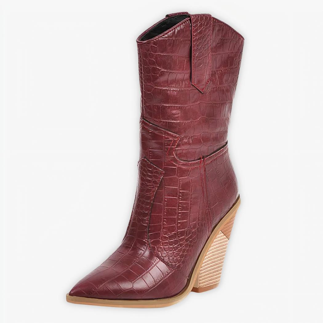 Santiag bottine femme rouge effet peau de crocodile • Ma Santiag