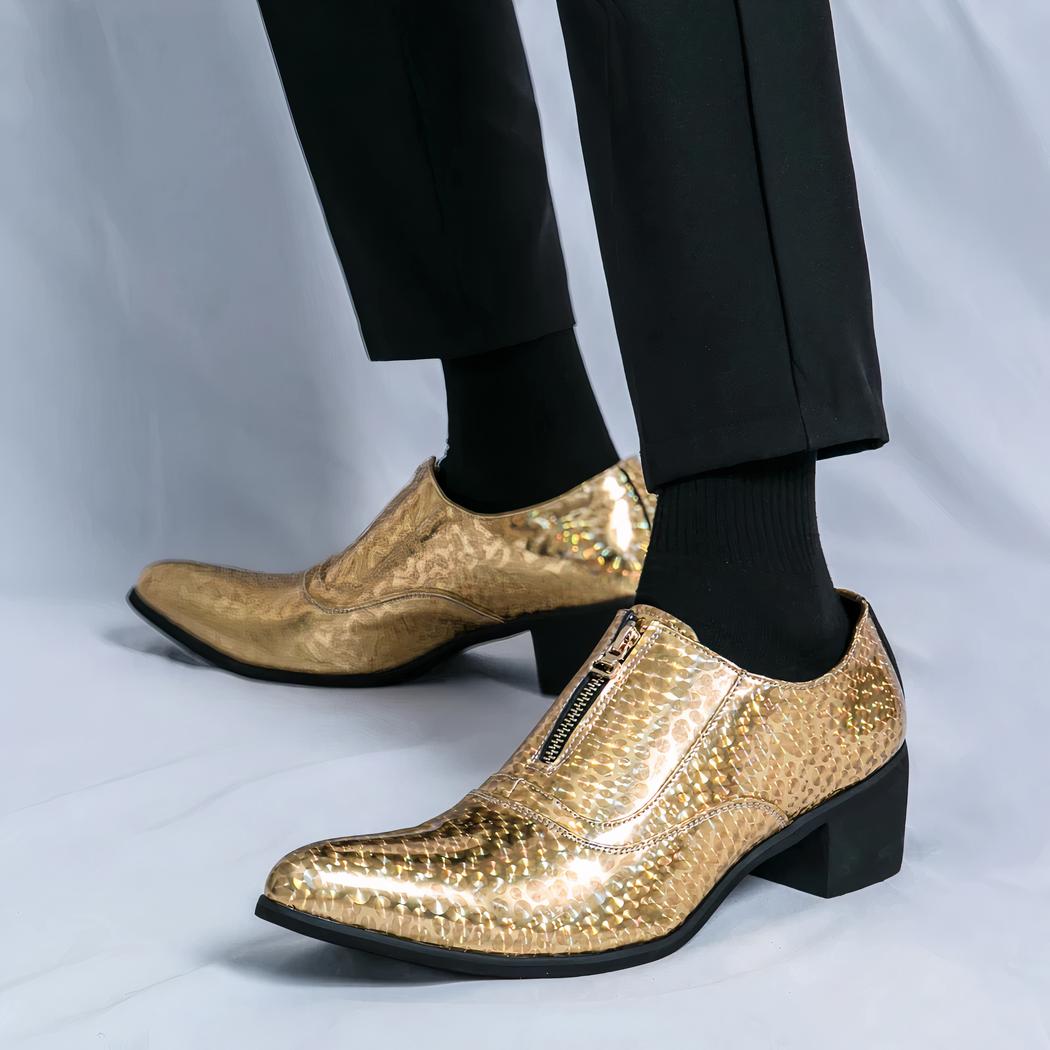 Santiag dorée et brillante à talon pour homme • Ma Santiag