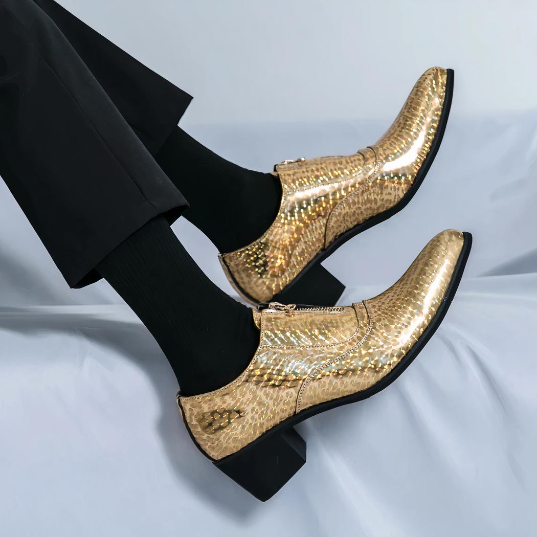 Santiag dorée et brillante à talon pour homme • Ma Santiag