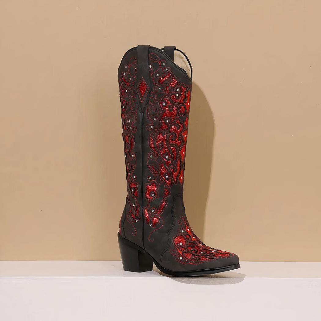 Santiag paillettes rouges sophistiquées pour femme • Ma Santiag