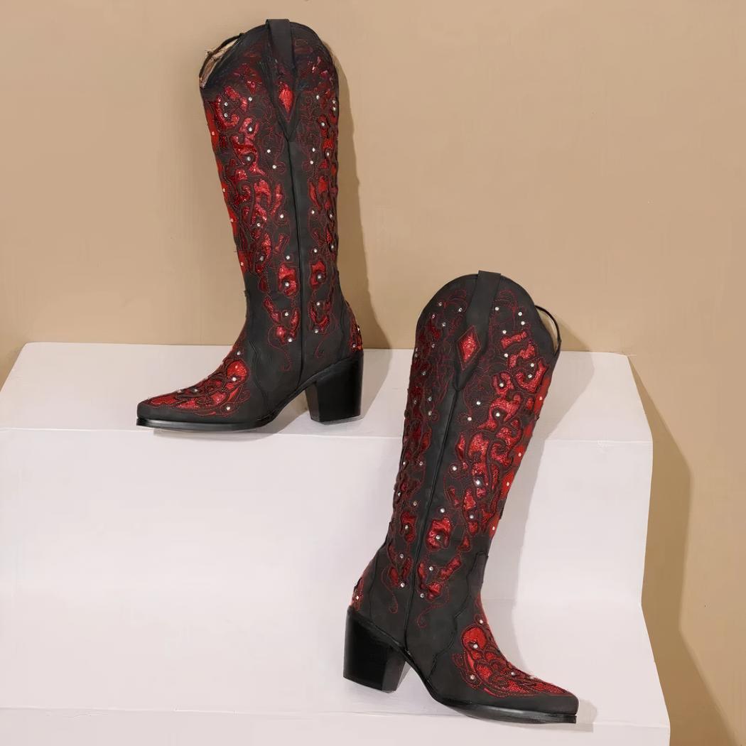 Santiag paillettes rouges sophistiquées pour femme • Ma Santiag